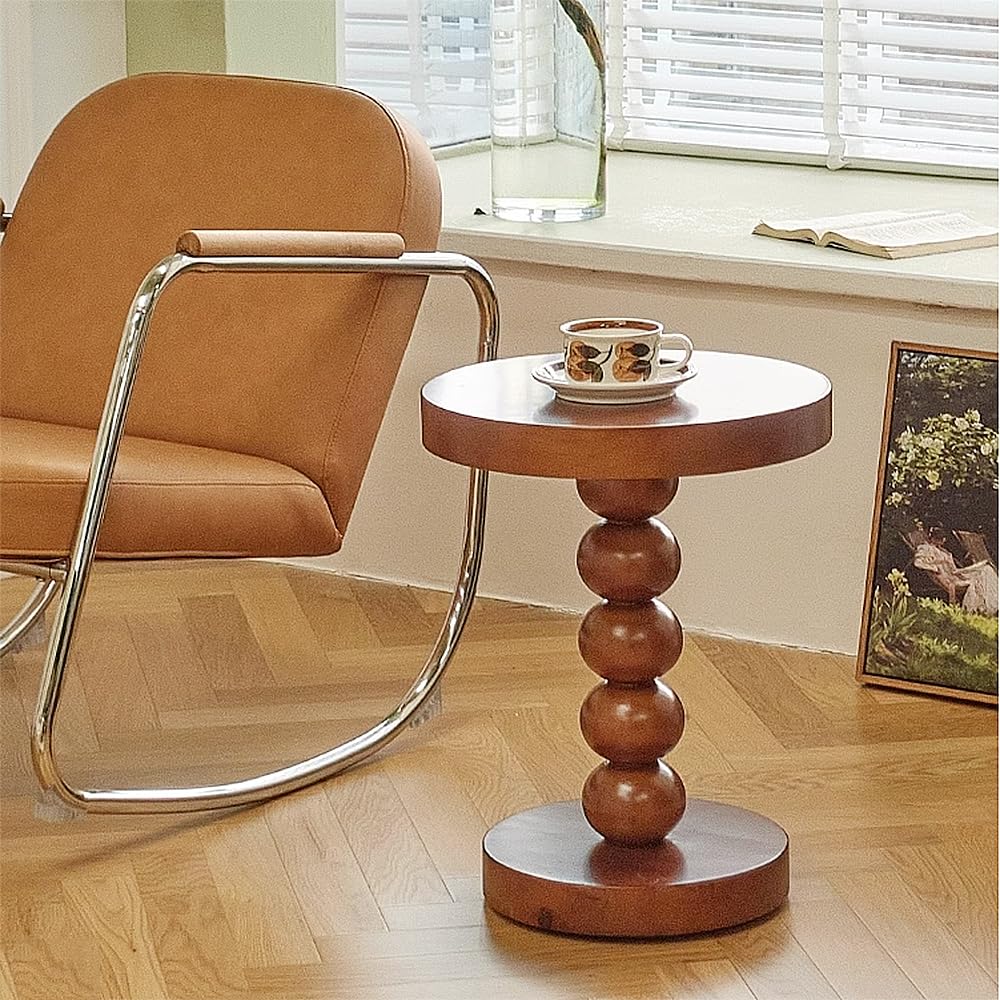 NICOKI Solid Wood Vintage Flower Coffee End Tables, 20" Dia Small Side Table Small Cocktail Table, Nightstand Decor Side Tables for Bedroom, Accent Furniture Pedestal Table for Small Space