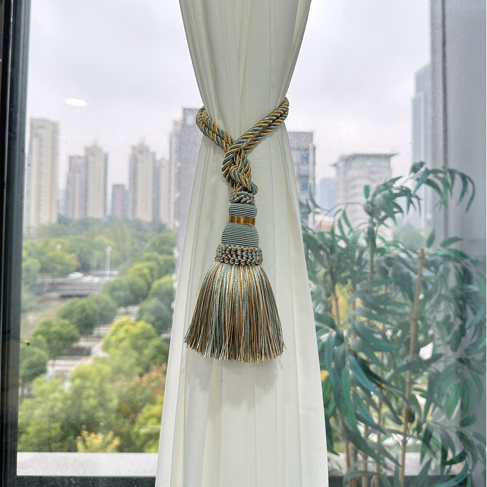 Fenghuangwu 2 Pack Curtain Tie Backs Rope Tassels for Curtains Drape tiebacks Handmade Outdoor Home and Outdoor Decorative (Mix Blue, 2p)
