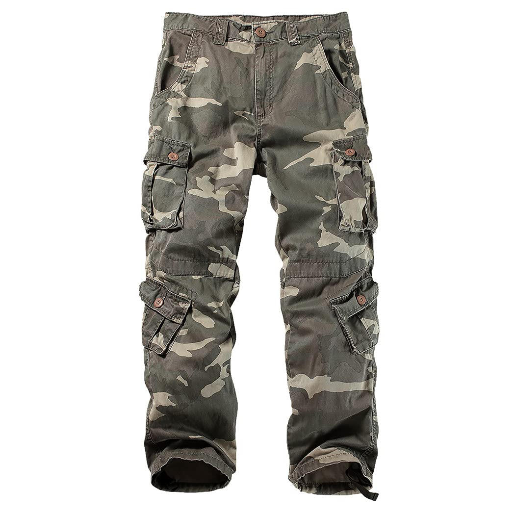 KEHAIOO Men's Cotton Military Cargo Pants, 8 Pockets Casual Work Combat Trousers, Military Army Camo Cargo Pants Plus Size Gray 4XL