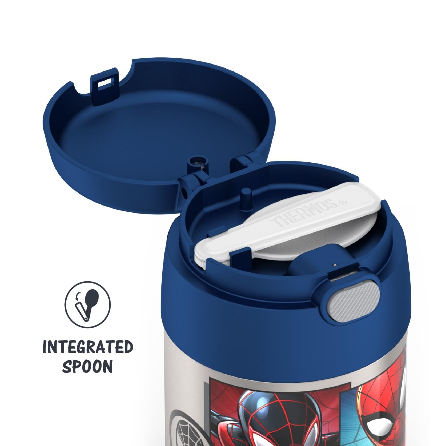 THERMOS FUNTAINER Insulated Food Jar, 10 Ounce, Kid Friendly Food Jar with Foldable Spoon, Spider-Man