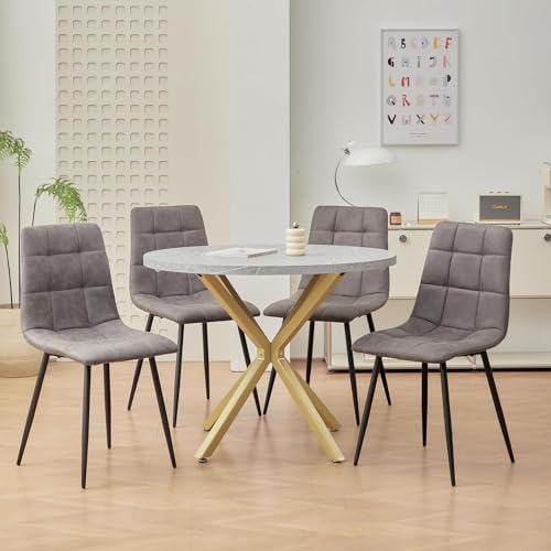 Leisure Coffee Table Modern Marble Effect Table Top Golden Iron Art Mid-Century White Tulip Table Metal Base Pedestal Table for Kitchen Restaurant Living Room Side Table (Color : Grey/Grey)