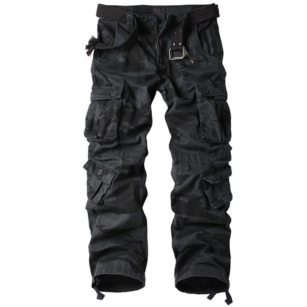 KEHAIOO Men's Cotton Military Cargo Pants, 8 Pockets Casual Work Combat Trousers, Military Army Camo Cargo Pants Plus Size Gray 4XL