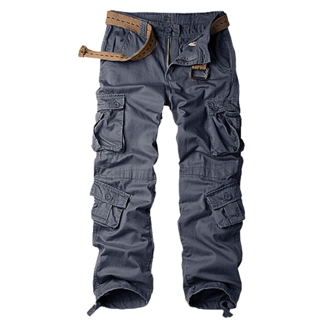 KEHAIOO Men's Cotton Military Cargo Pants, 8 Pockets Casual Work Combat Trousers, Military Army Camo Cargo Pants Plus Size Gray 4XL