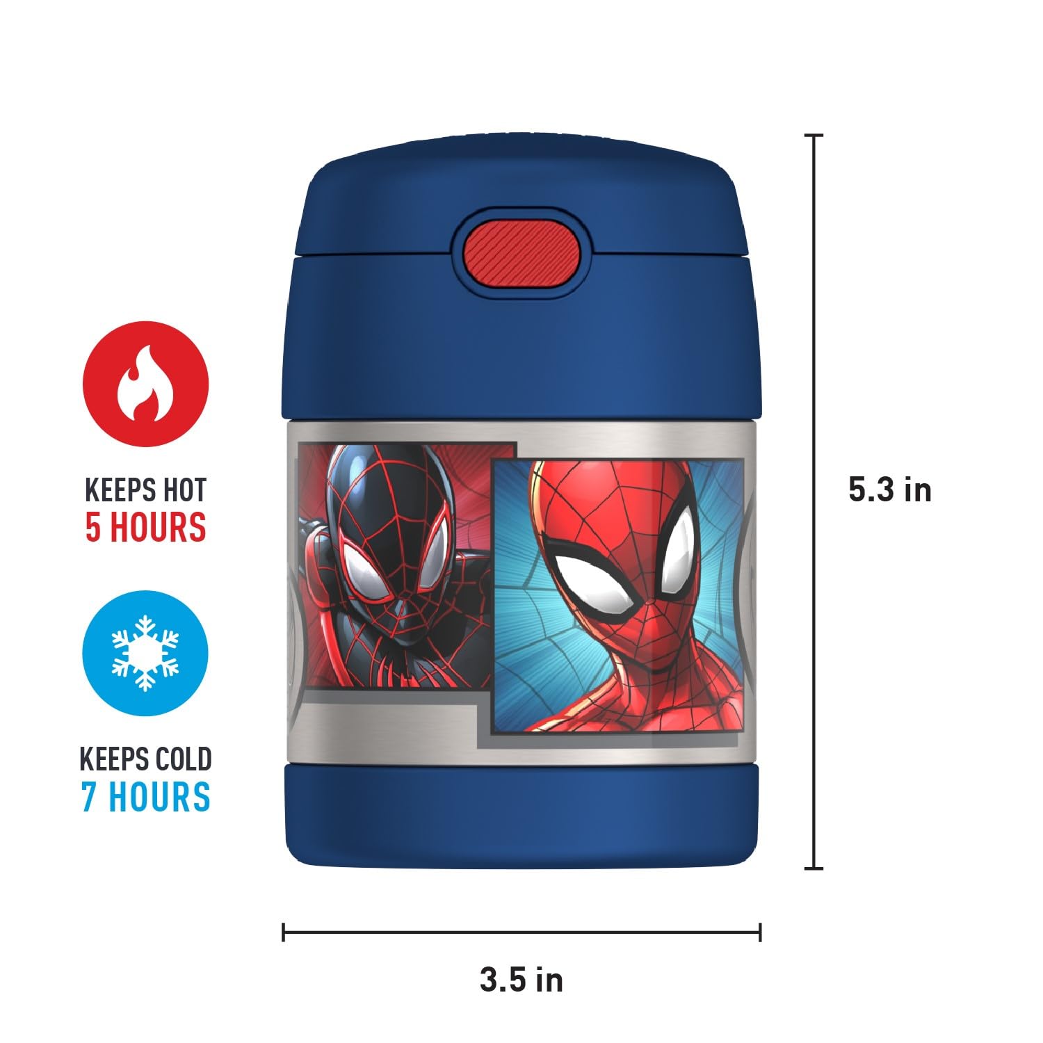 THERMOS FUNTAINER Insulated Food Jar, 10 Ounce, Kid Friendly Food Jar with Foldable Spoon, Spider-Man