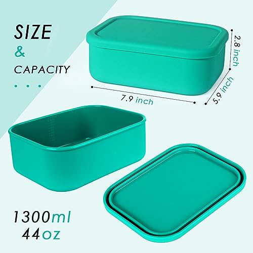 Keweis Silicone Food Storage Container, 47Oz Bento Lunch Box Silicone Containers with Lids, Hard-Shell Silicone, Airtight, Microwave, Dishwasher and Freezer Safe (Green)