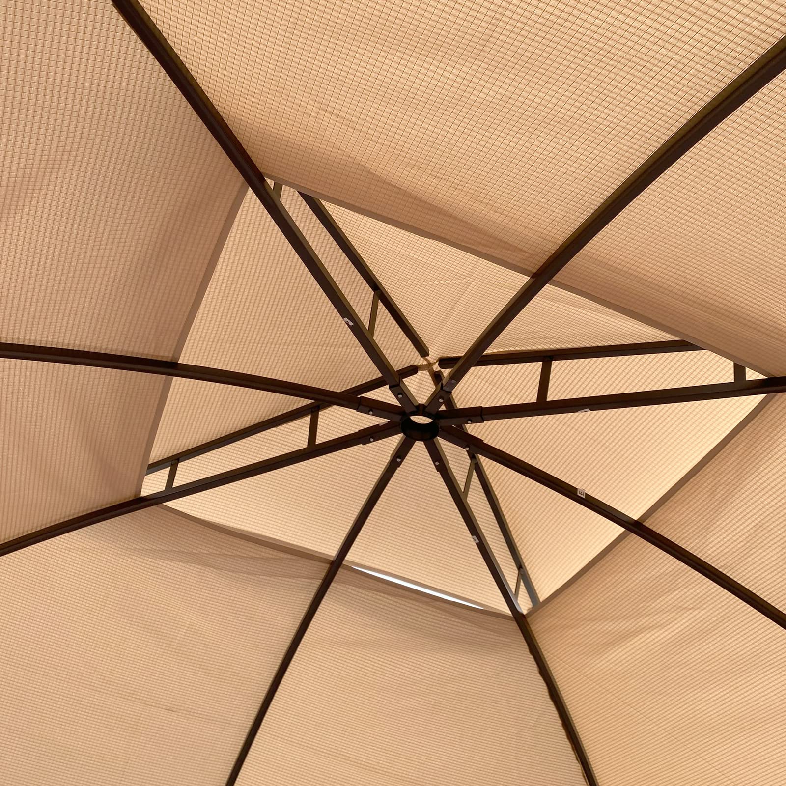10 X 10ft Hardtop Gazebo, Double Roof Gazebo with Nettings, Outdoor Steel Frame Vertical Stripes Roof Permanent for Patio, Backyard, Lawns,Khaki
