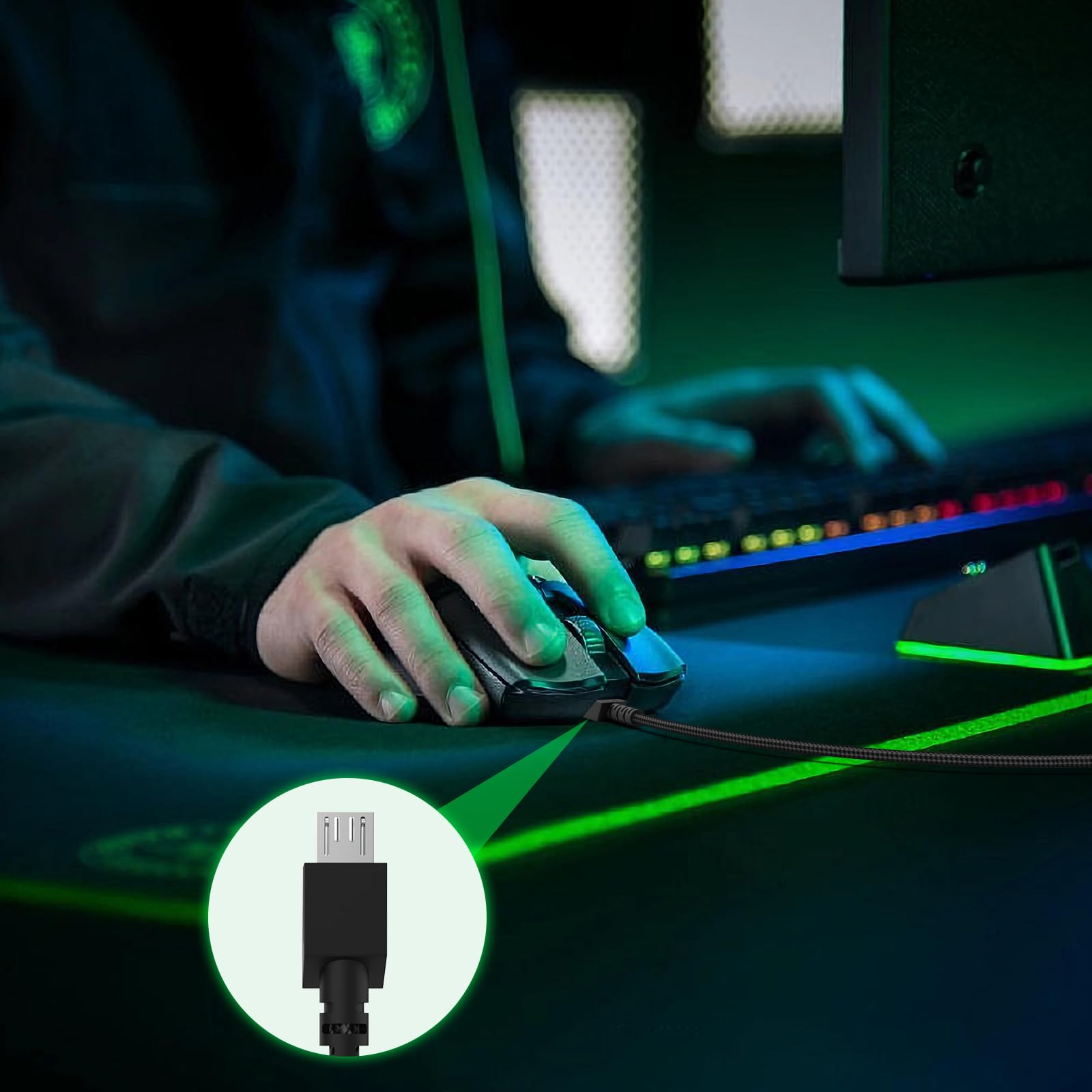 Alitutumao Viper Ultimate Braided Mouse Charging Cable USB Micro Cord Compatible with DeathAdder V2 Pro, Razer Naga Pro, Naga Pro 20000 DPI, Basilisk, Viper Ultimate Wireless Gaming Mouse
