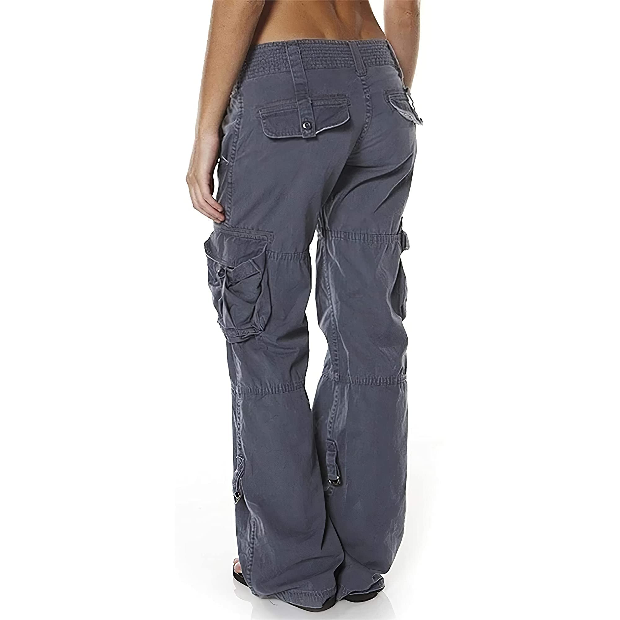 HOTYD Women's Tactical Active Loose Multi-Pockets Cargo Pants Casual Combat Military Trousers Cargo Pants Women p3-Gray Blue L