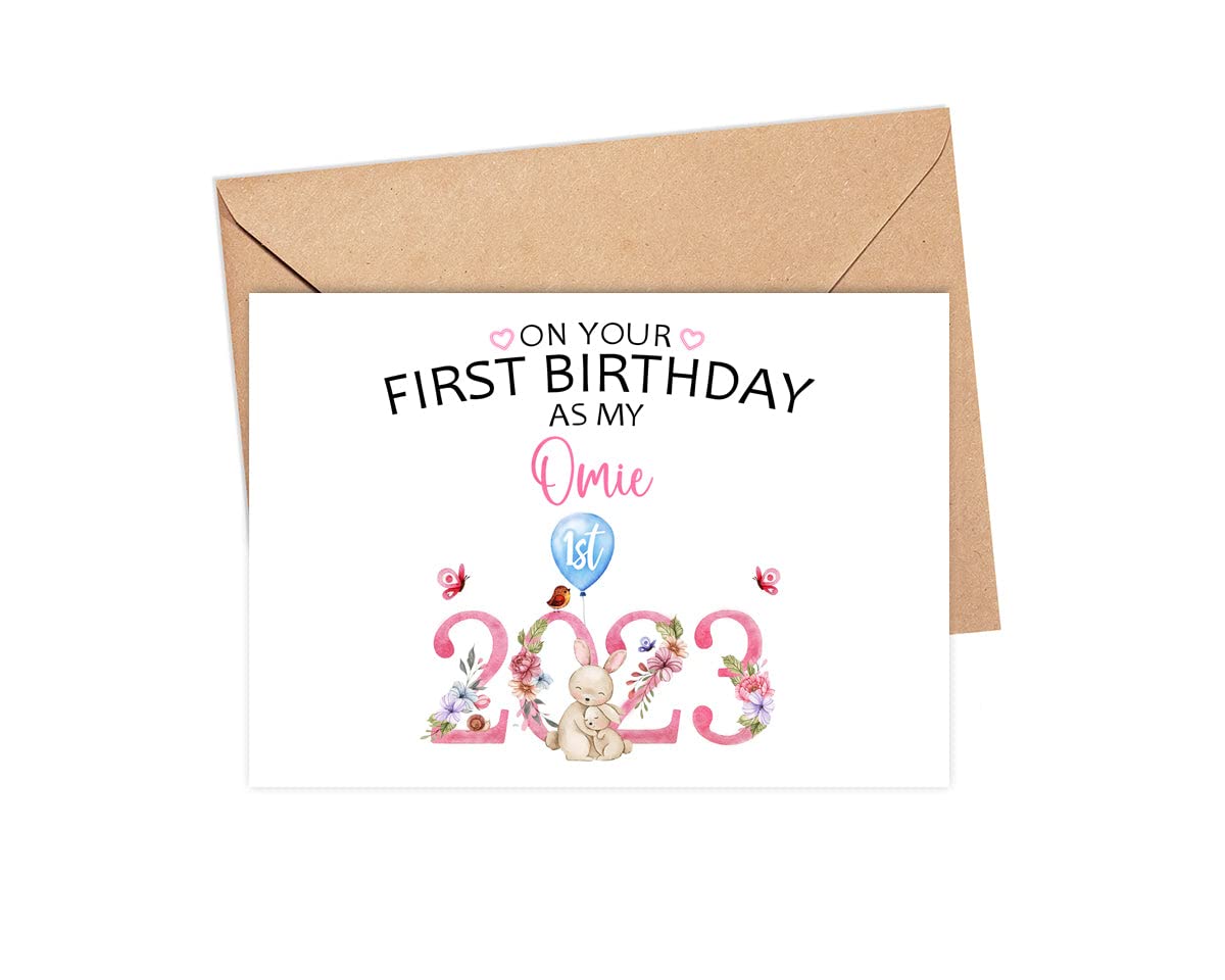 Yanashop88 2023 On Your First Birthday As A Omie - Happy 1St Birthday As My Omie - Cute Birthday Card - Happy Birthday Card For Omie - Omie Card - Mother's Day Card - Greeting Card For Birthday