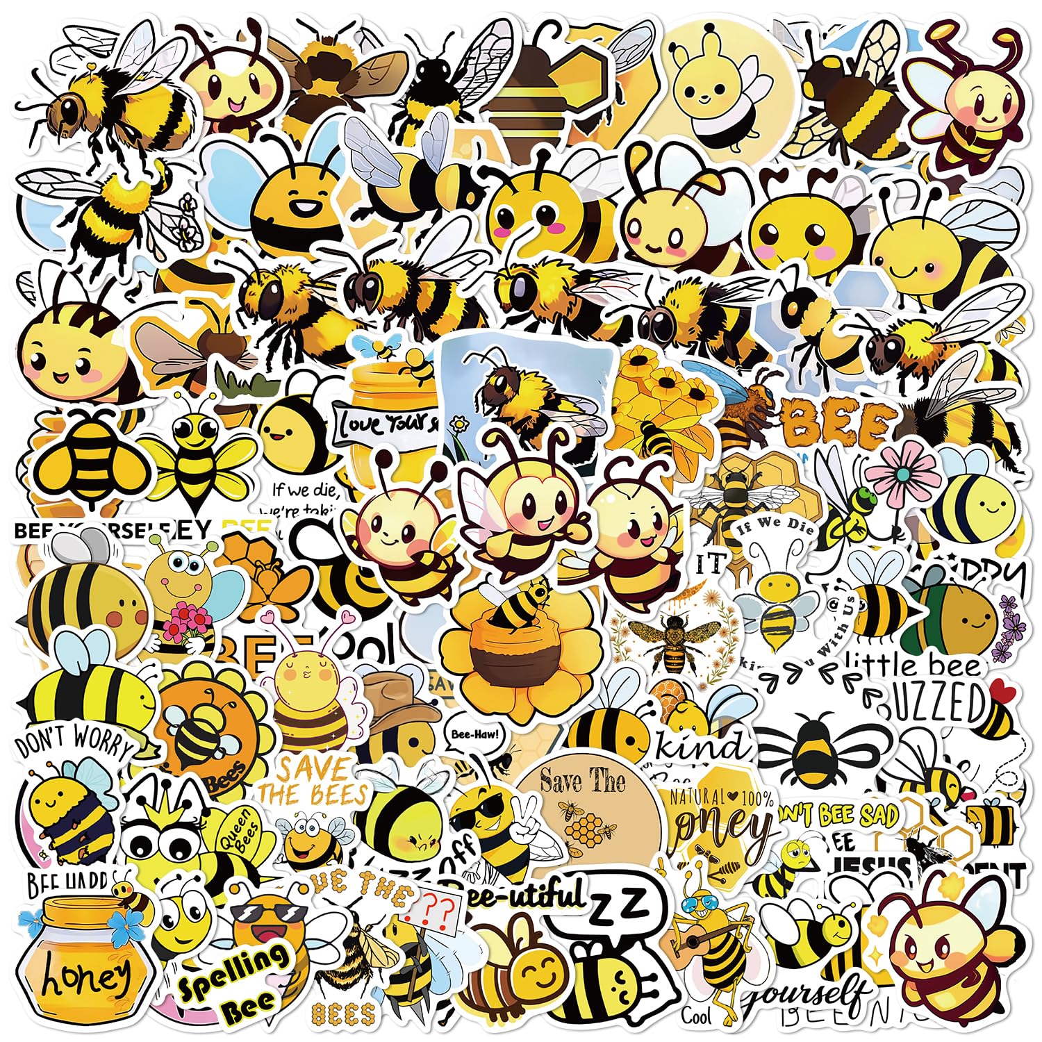 Bee Stickers 100PCS Honey Bee Stickers Waterproof Vinyl Decals for Water Bottles Scrapbook Laptop Car Luggage Kids Teens Boys Girls Bumble Bee Party Favors