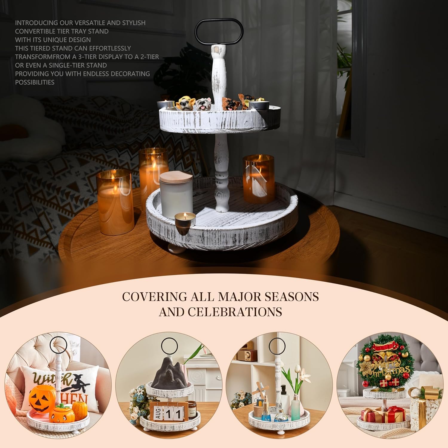 AONEHOME 2 Tiered Tray Stand, White Tiered Tray Decorative Trays β 2 Tier Cupcake Stand - 2 Tier Serving Tray - Tiered Tray Decor