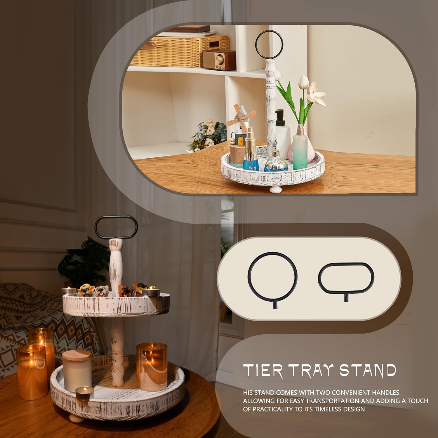 AONEHOME 2 Tiered Tray Stand, White Tiered Tray Decorative Trays β 2 Tier Cupcake Stand - 2 Tier Serving Tray - Tiered Tray Decor