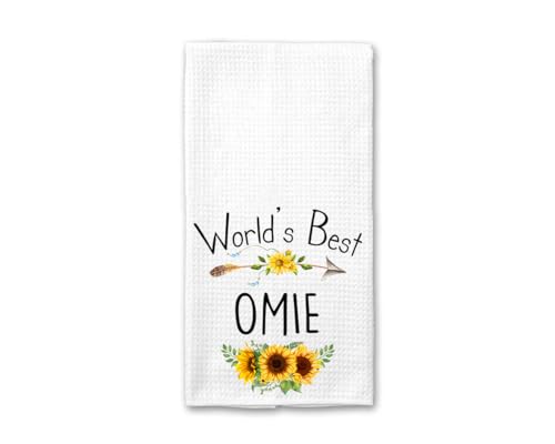 World's Best Omie Kitchen Towel, Floral Sunflower Kitchen Towel, Best Omie Ever, Gift Mothers Day Birthday Christmas Thanksgiving for Omie, Soft and Absorbent Kitchen Tea Towel