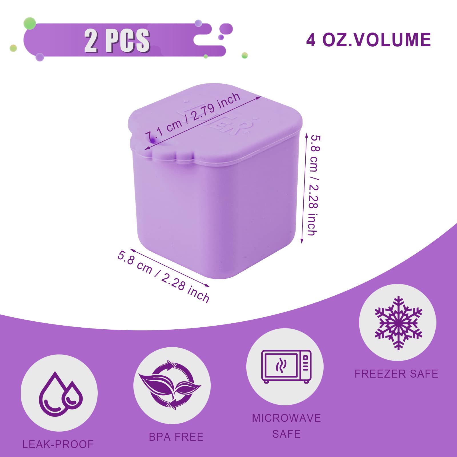 2PCS Dip Containers, Only Fits for Which is Redesigned, 4oz Silicone Salad Dressing Container Dipping Sauce Container Dipping Sauce Cups with Lids for School Lunch Picnic Travel