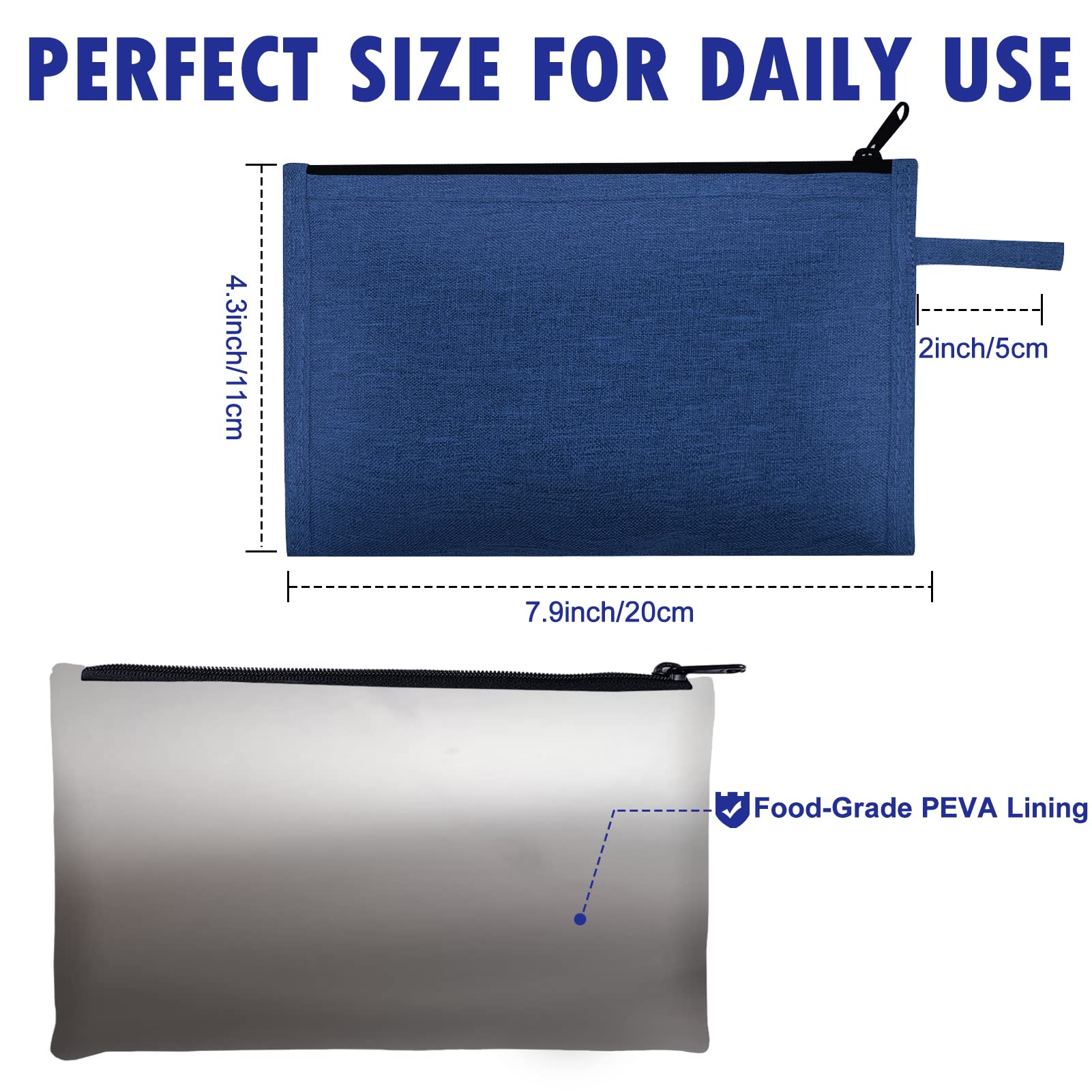 Moyad Reusable Snack Bags Small, 2 Pack Mini Zipper Lunch Pouches, Dishwasher Safe & BPA Free, Compact Food Storage for Work, Travel, Picnic, Blue