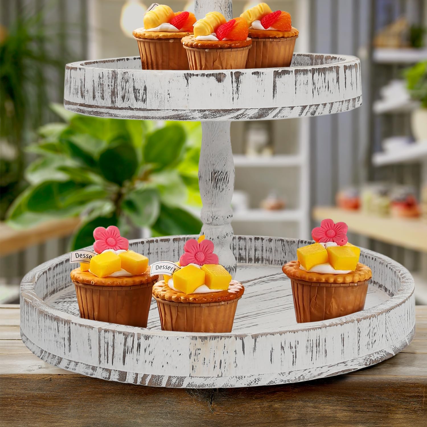 AONEHOME 2 Tiered Tray Stand, White Tiered Tray Decorative Trays β 2 Tier Cupcake Stand - 2 Tier Serving Tray - Tiered Tray Decor
