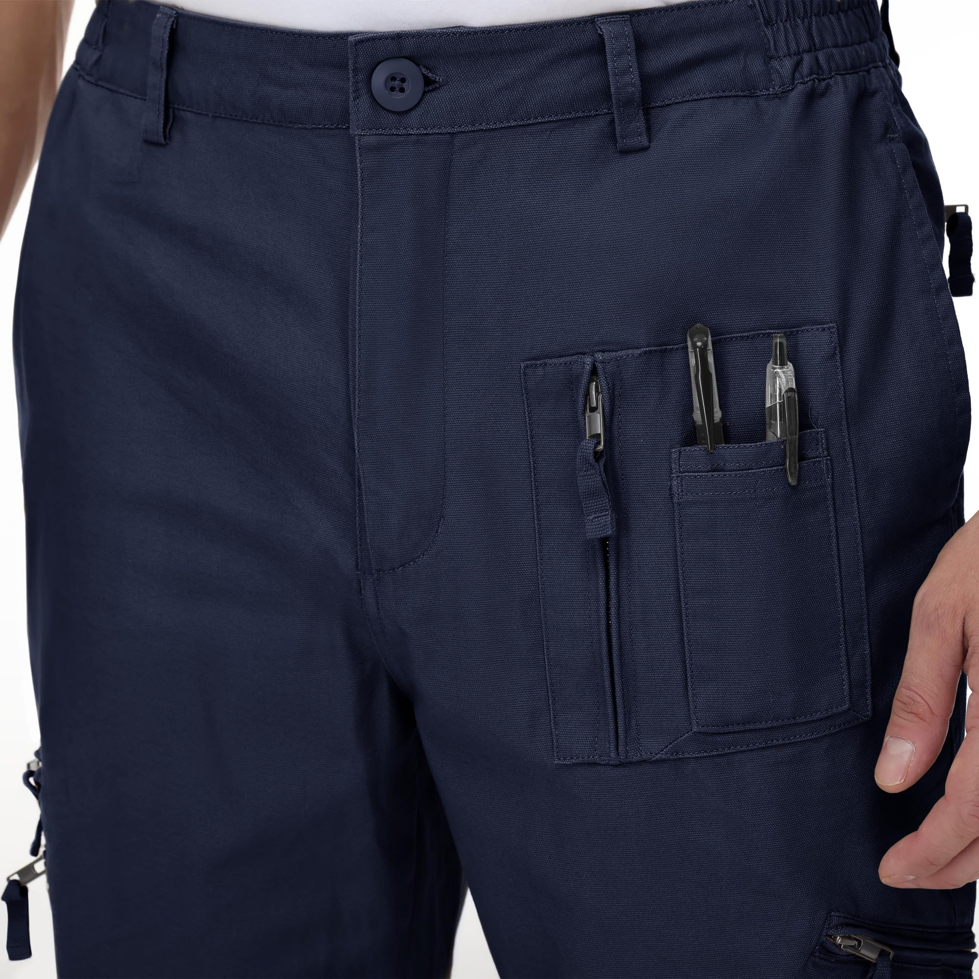 CRYSULLY Mens Military Tactical Pants Multi Pockets Cotton Combat Work Safari Ripstop Pant with Zipper Navy Blue 32
