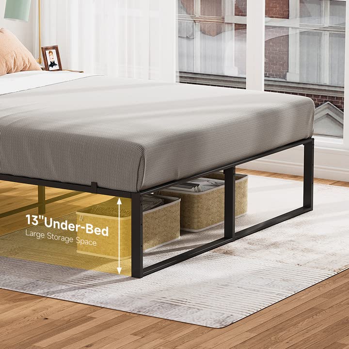 Alkmaar Queen Size Metal Bed Frame, 14 Inch Queen Bed Platform with 3 in 1 Steel Support, Heavy Duty No Box Spring Needed Mattress Foundation Easy Assemble Bedframe, Black