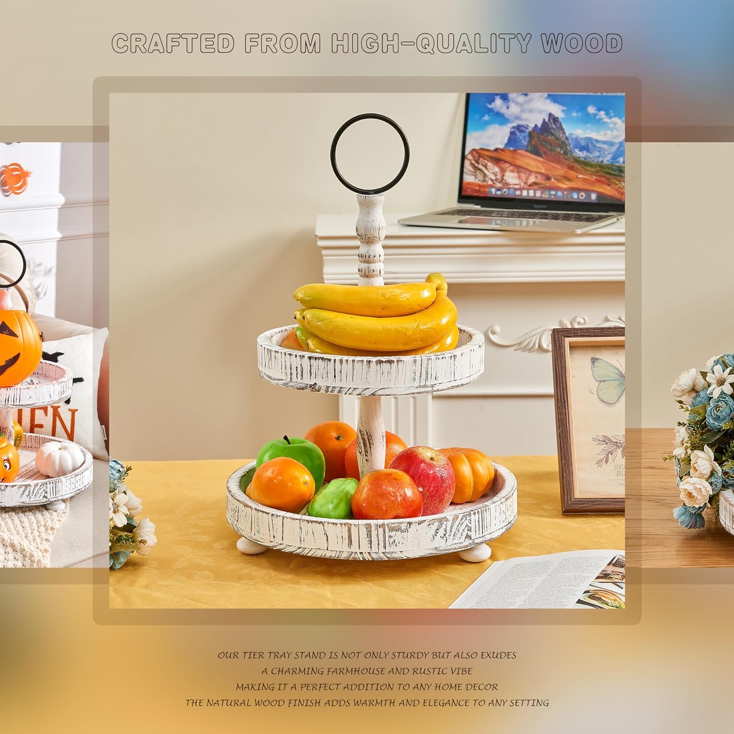 AONEHOME 2 Tiered Tray Stand, White Tiered Tray Decorative Trays β 2 Tier Cupcake Stand - 2 Tier Serving Tray - Tiered Tray Decor