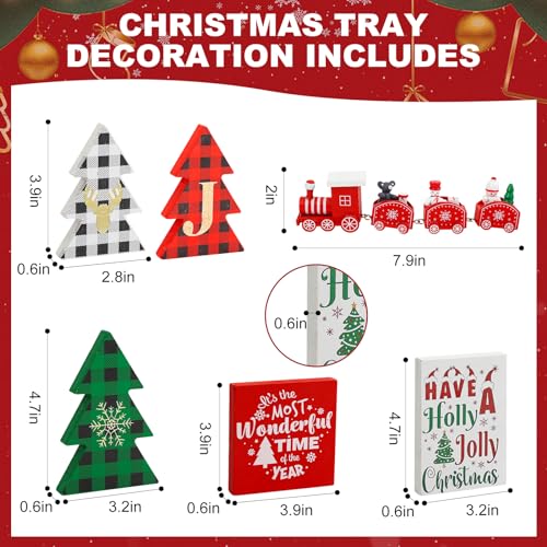 Christmas Decor, Christmas Decorations Indoor, 9PCS Christmas Tiered Tray Decor, Christmas Table Decorations with Christmas Train Set, Farmhouse Home Room Kitchen Mantle Decor