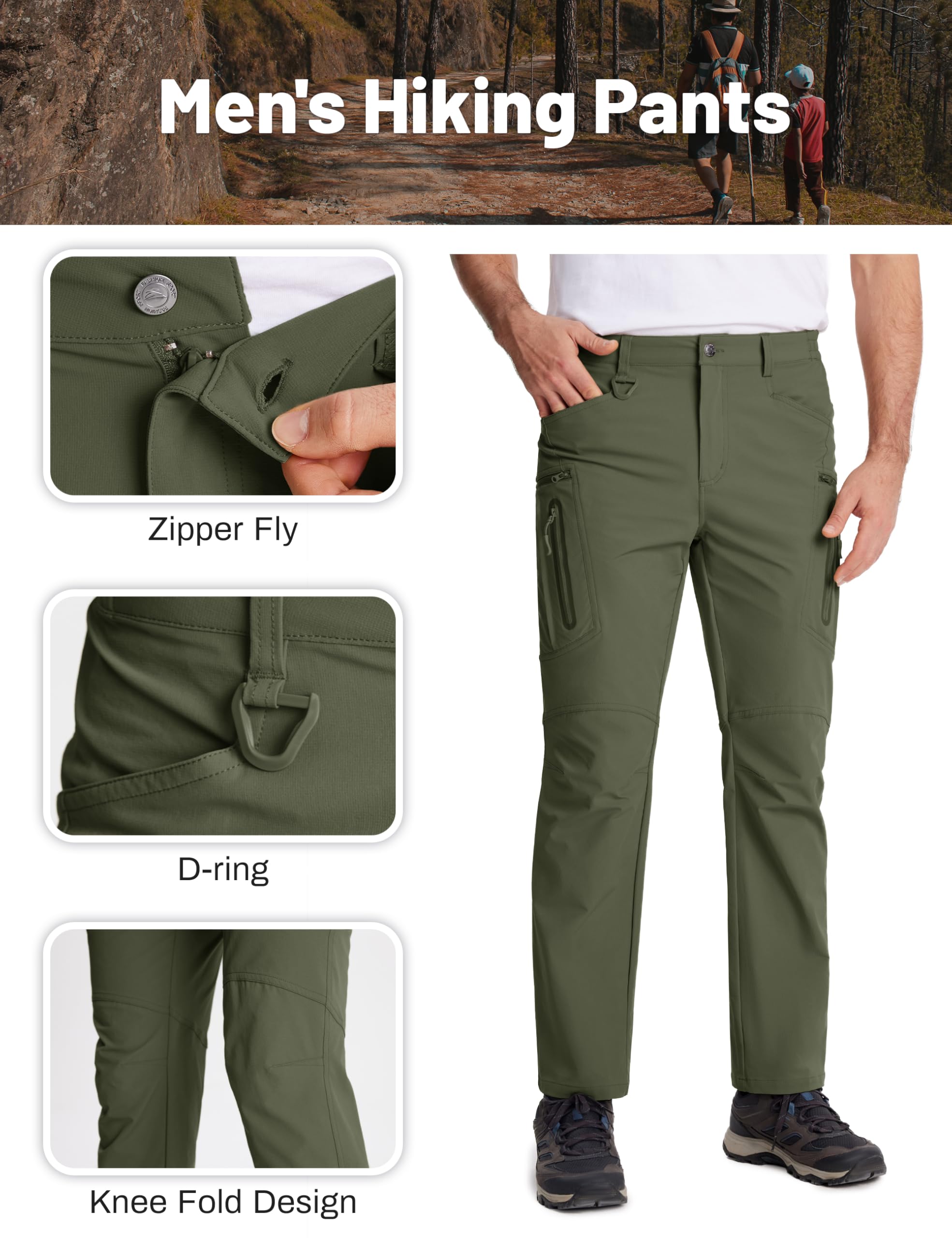 MAGCOMSEN Work Pants - Men's Tactical, Hiking, Quick Dry Military Cargo Pants - High Waisted, Army Green