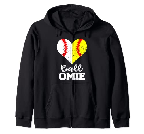 Ball Omie Heart Funny Baseball Softball Omie Zip Hoodie