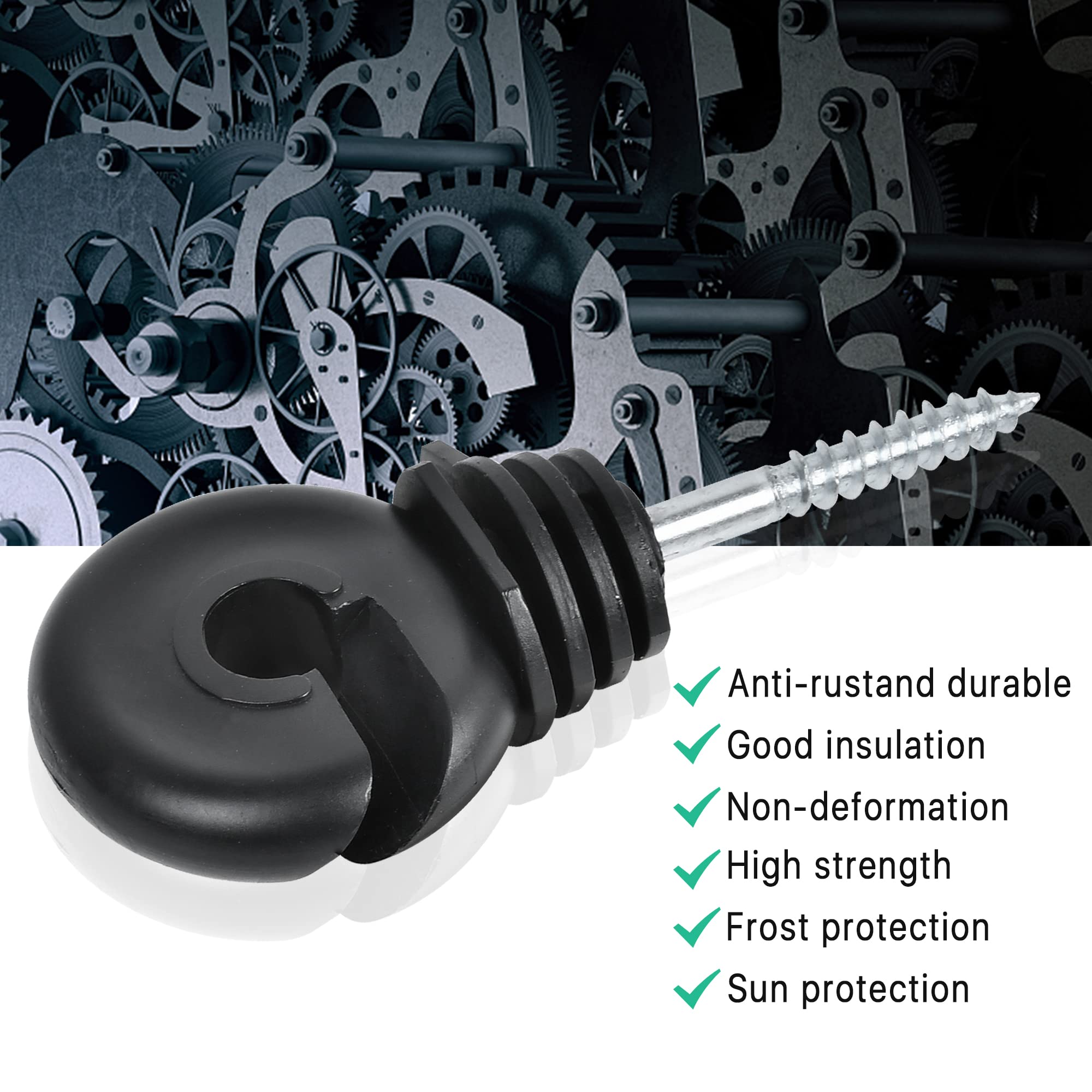 Gransuncy 50 PCS Black Electric Fence Insulator, Screw-in Insulator Fence Post Wood Ring Insulator for Farm Animal Fencing