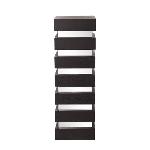 Howard Elliott Stepped Pedestal Accent Table, Black Wood and Mirrored Side End Table for Home Decor, Small Space Pedestal Table for Bedroom, Living Room & Entryway, 12 x 12 x 35.5 Inch, Tall