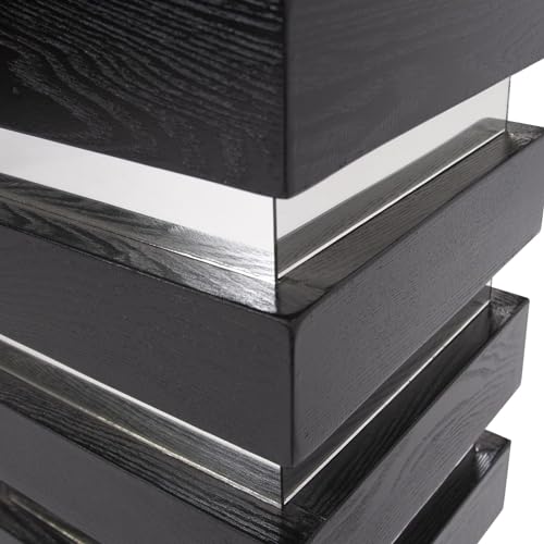 Howard Elliott Stepped Pedestal Accent Table, Black Wood and Mirrored Side End Table for Home Decor, Small Space Pedestal Table for Bedroom, Living Room & Entryway, 12 x 12 x 35.5 Inch, Tall