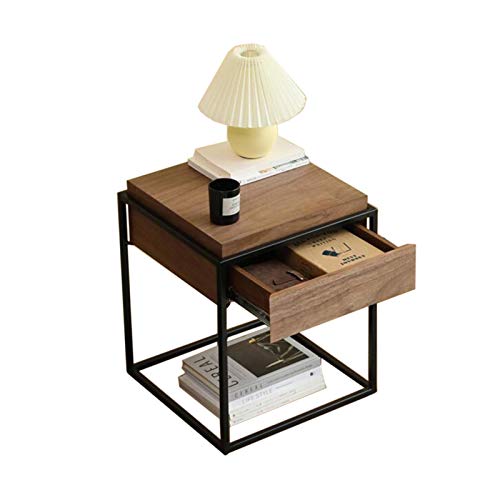 Side Table Drawer Nightstand， Sofa Side Cabinet with Drawers, Pedestal Tables for Bedside/Hallway/Living Room， 2 Colors Durable (Color : Walnut, Size : 16.92 * 16.92 * 20.47in)