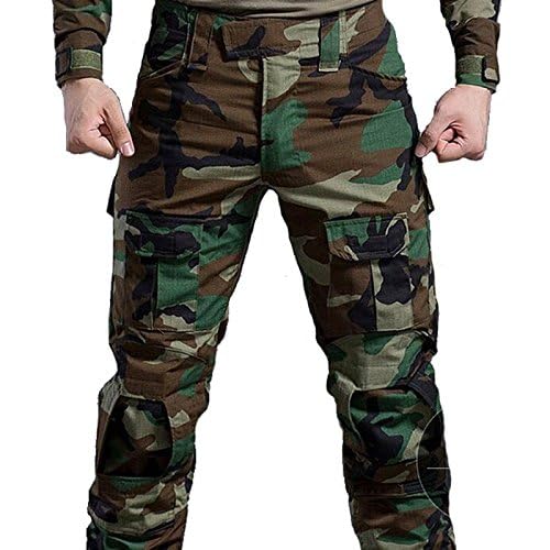 H World Shopping Military Army Tactical Airsoft Paintball Shooting Pants Combat Men Pants with Knee Pads Woodland (Medium)