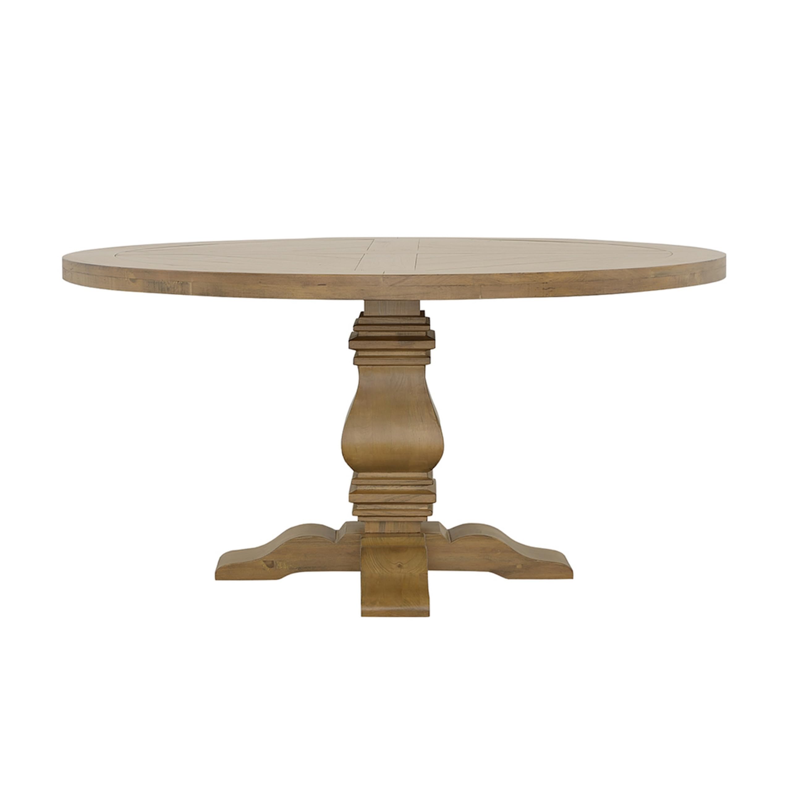 Benjara BM302408 60 in. Som Cross Pedestal Base & Rustic Smoke Brown Round Dining Table Gray