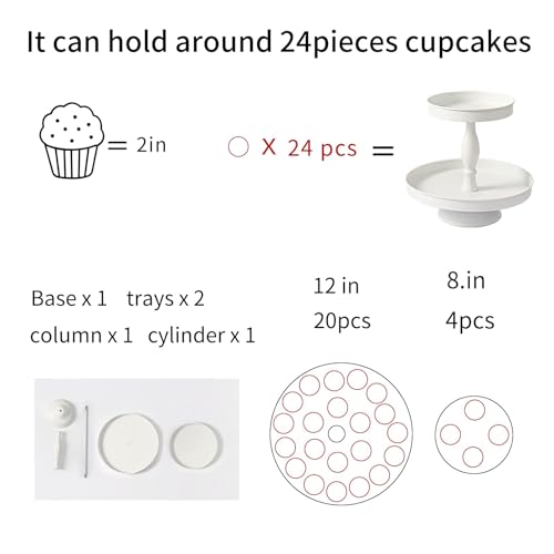 Donosura 2 Tier Tray, White Cupcake Stand Easter Tiered Tray Decor Stands Metal Round Tiered Serving Tray Dessert Dispaly Cupcake Tower for Birthday Wedding Graduation Cememory Party