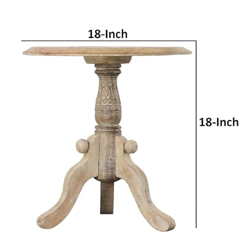 Gualiy Round Top Mango Wood Side End Table with Pedestal Base, Side Tables Bedroom, 18.00" L x 18.00" W x 18.00" H