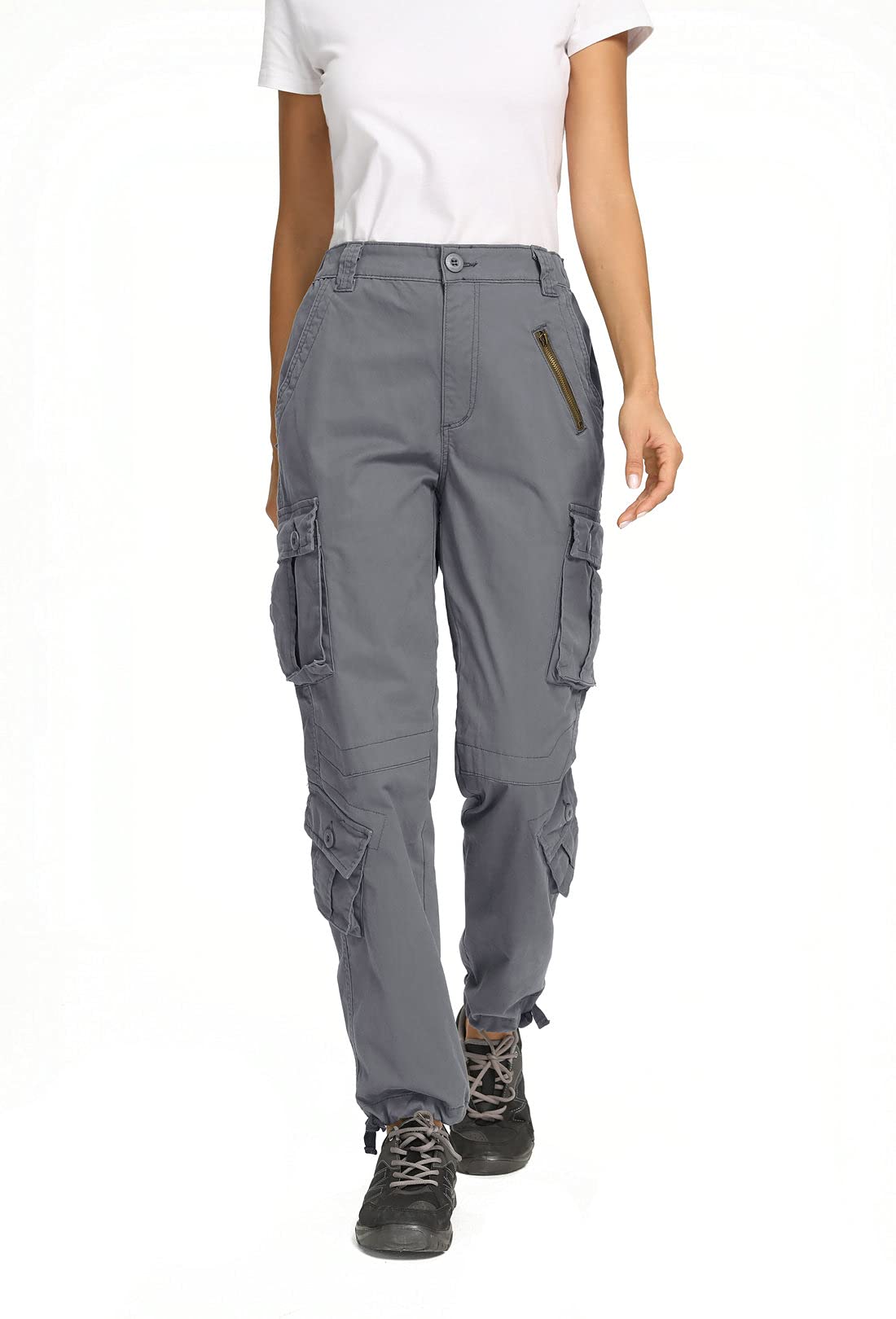 Raroauf Work Cargo Pants Womens Cotton Casual Military Combat Tactical Pants,Rip-Stop Outdoor Hiking Trousers Grey US 14