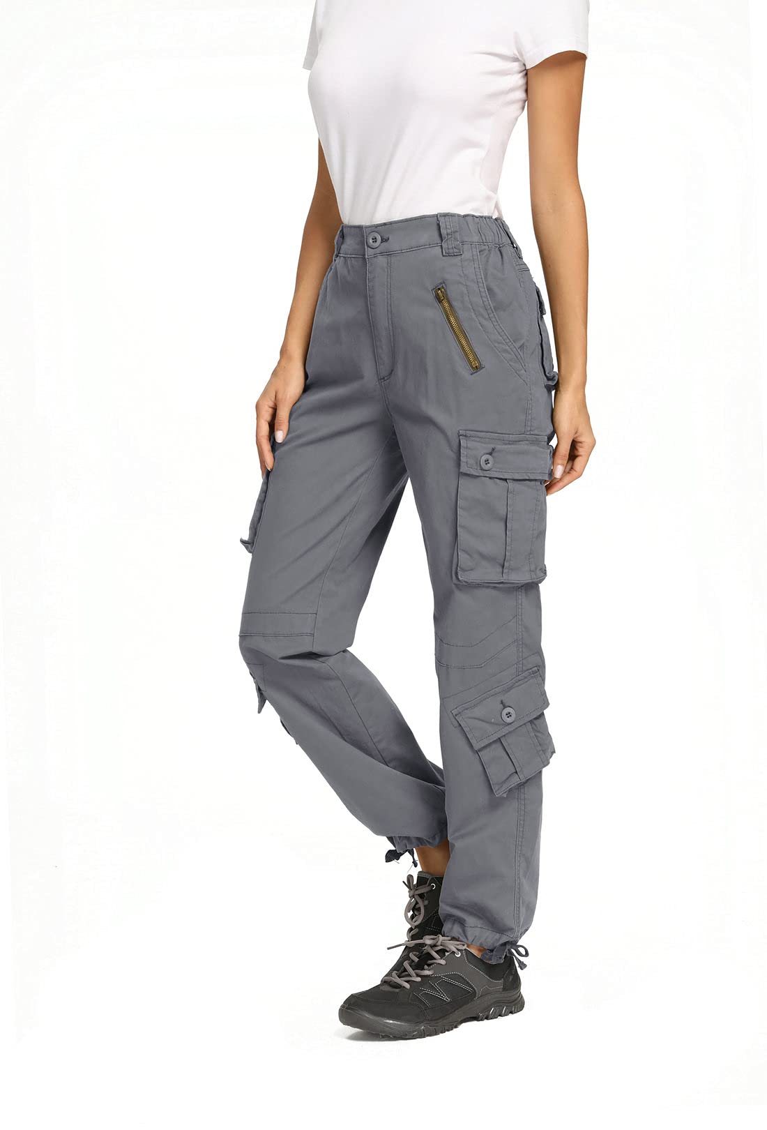 Raroauf Work Cargo Pants Womens Cotton Casual Military Combat Tactical Pants,Rip-Stop Outdoor Hiking Trousers Grey US 14