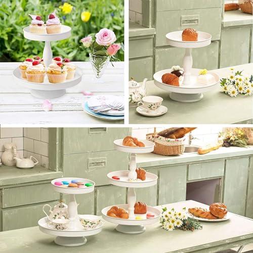 Donosura 2 Tier Tray, White Cupcake Stand Easter Tiered Tray Decor Stands Metal Round Tiered Serving Tray Dessert Dispaly Cupcake Tower for Birthday Wedding Graduation Cememory Party