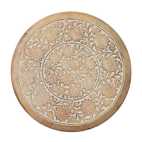 Gualiy Round Top Mango Wood Side End Table with Pedestal Base, Side Tables Bedroom, 18.00" L x 18.00" W x 18.00" H