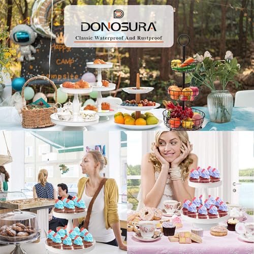 Donosura 2 Tier Tray, White Cupcake Stand Easter Tiered Tray Decor Stands Metal Round Tiered Serving Tray Dessert Dispaly Cupcake Tower for Birthday Wedding Graduation Cememory Party
