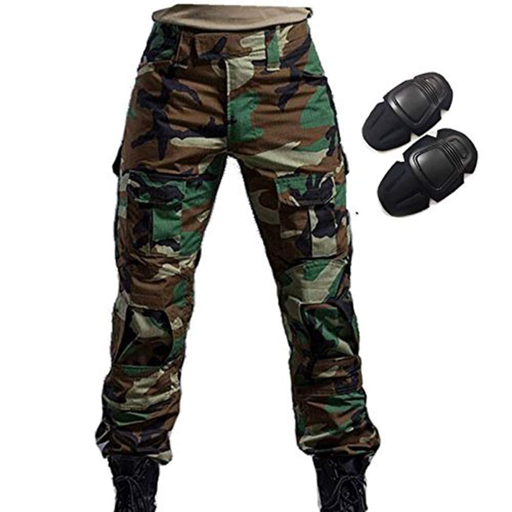 H World Shopping Military Army Tactical Airsoft Paintball Shooting Pants Combat Men Pants with Knee Pads Woodland (Medium)