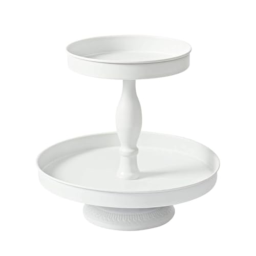 Donosura 2 Tier Tray, White Cupcake Stand Easter Tiered Tray Decor Stands Metal Round Tiered Serving Tray Dessert Dispaly Cupcake Tower for Birthday Wedding Graduation Cememory Party
