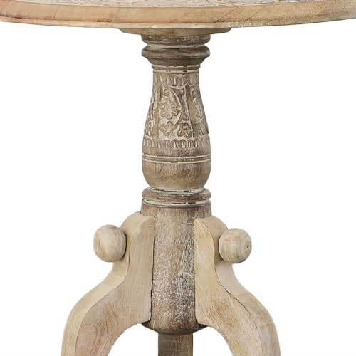 Gualiy Round Top Mango Wood Side End Table with Pedestal Base, Side Tables Bedroom, 18.00" L x 18.00" W x 18.00" H