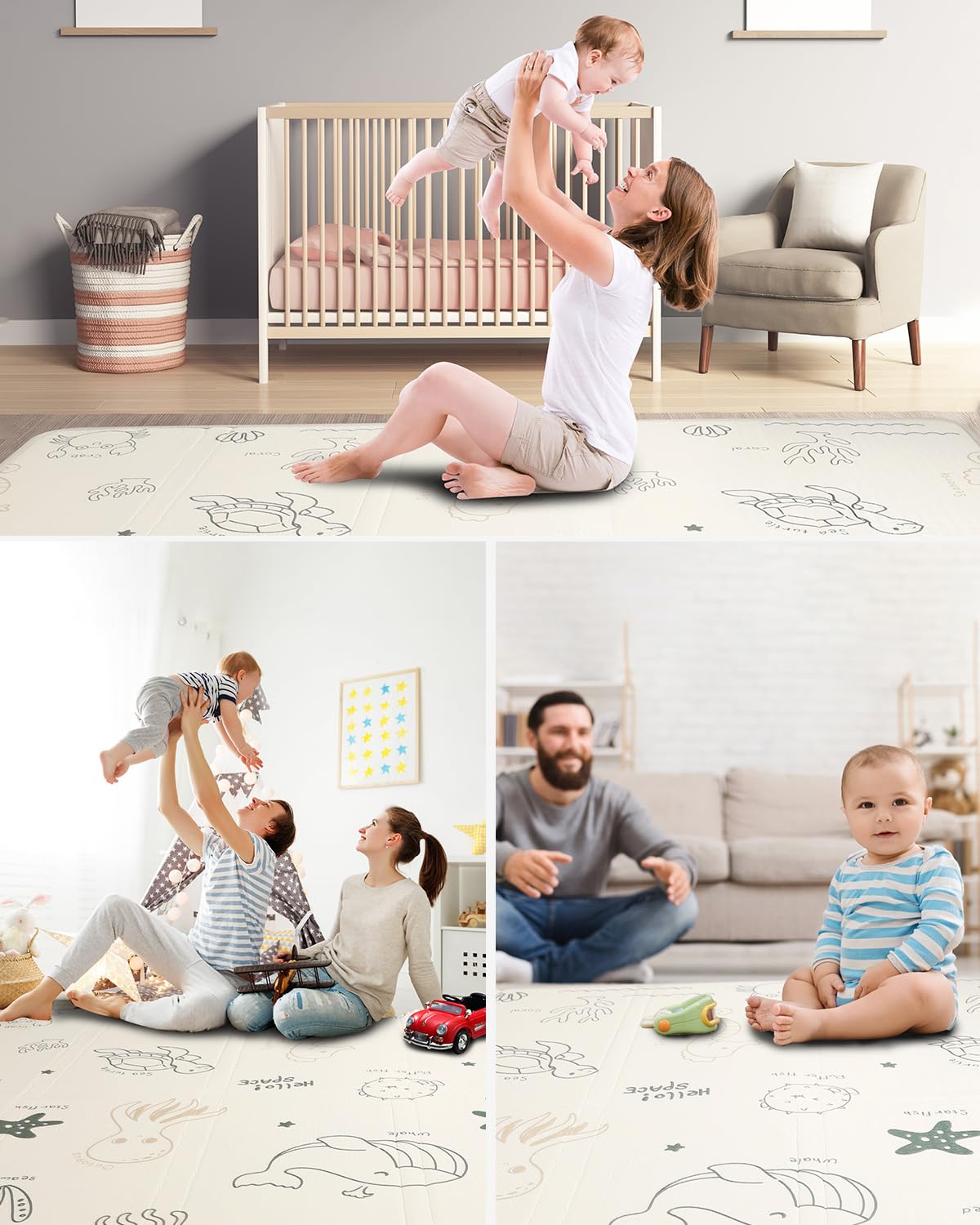 CreateBay Foldable Baby Play Mat, 79x71 Inch Thick 0.8 Inch XPE Foam Waterproof, Extra Large Crawling Mat for Floor Kids Infant Training Non-Slip Reversible Non-Toxic