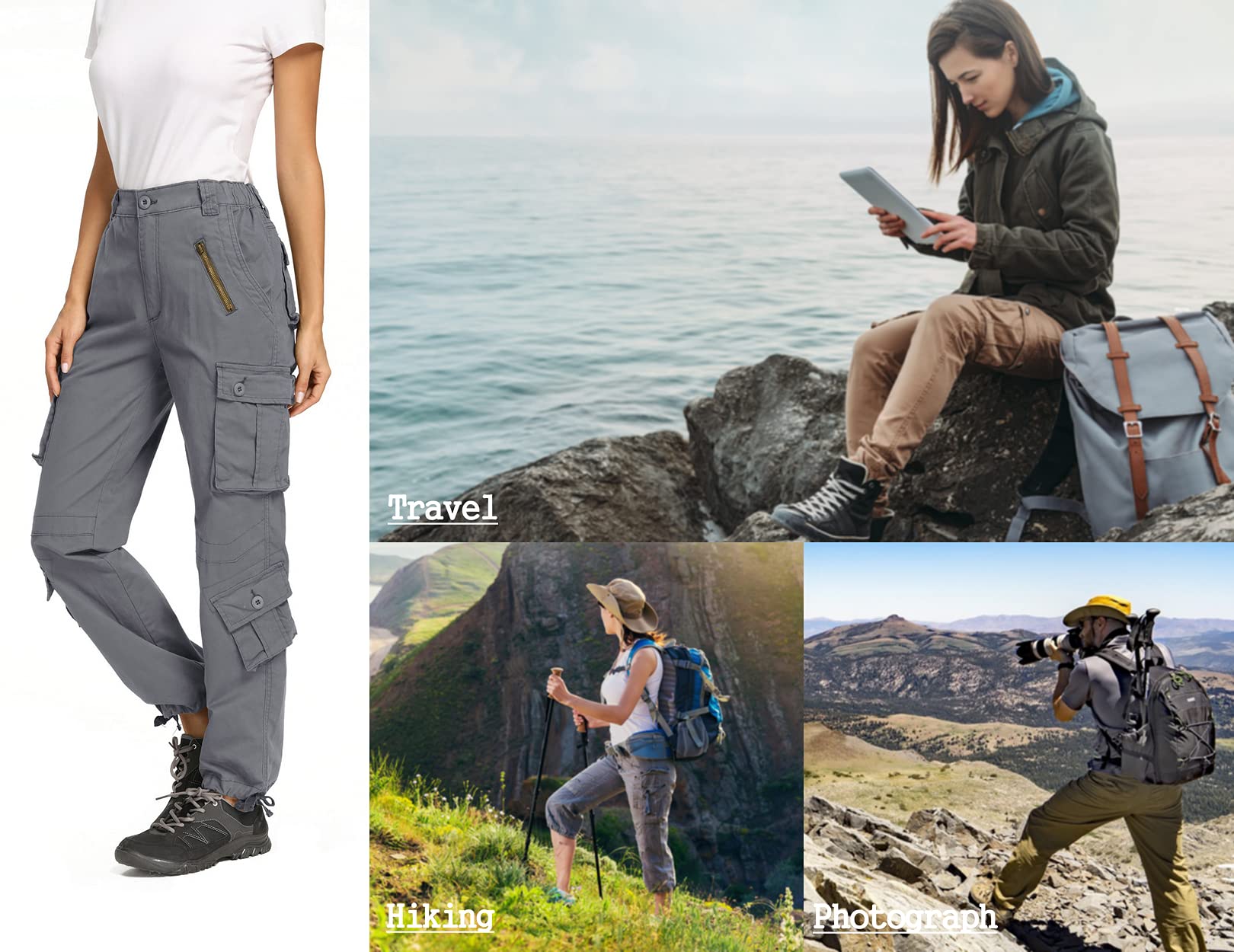 Raroauf Work Cargo Pants Womens Cotton Casual Military Combat Tactical Pants,Rip-Stop Outdoor Hiking Trousers Grey US 14