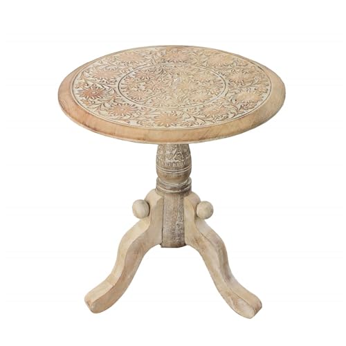Gualiy Round Top Mango Wood Side End Table with Pedestal Base, Side Tables Bedroom, 18.00" L x 18.00" W x 18.00" H