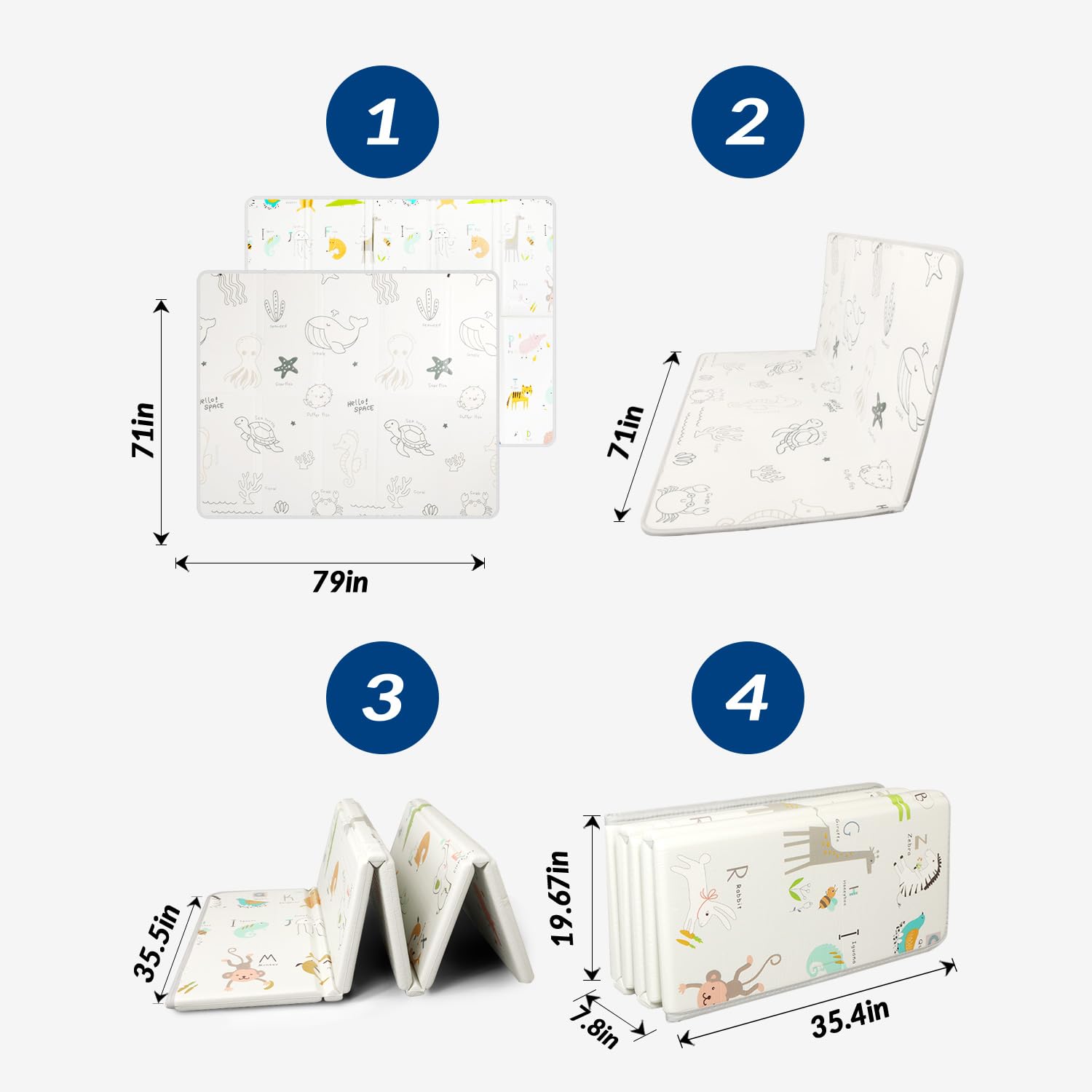 CreateBay Foldable Baby Play Mat, 79x71 Inch Thick 0.8 Inch XPE Foam Waterproof, Extra Large Crawling Mat for Floor Kids Infant Training Non-Slip Reversible Non-Toxic