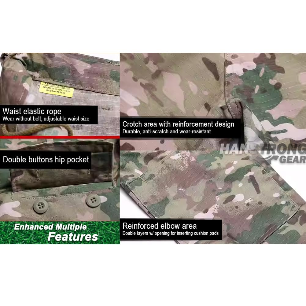 HANSTRONG GEAR Men Tactical BDU Combat Uniform Jacket Shirt & Pants Suit for Army Military Airsoft Paintball Hunting Shooting War Game Black(M)