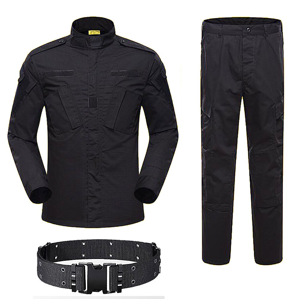HANSTRONG GEAR Men Tactical BDU Combat Uniform Jacket Shirt & Pants Suit for Army Military Airsoft Paintball Hunting Shooting War Game Black(M)