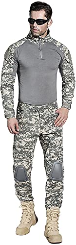 JSFOIRYROU Mens Tactical Military Suits Long Sleeve Waterproof Rip-Stop Uniforms Combat Shirt and Pants Elbow Knee Pads (Gray,XX-Large)