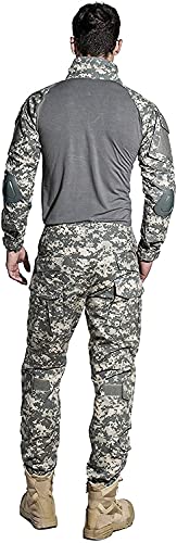 JSFOIRYROU Mens Tactical Military Suits Long Sleeve Waterproof Rip-Stop Uniforms Combat Shirt and Pants Elbow Knee Pads (Gray,XX-Large)